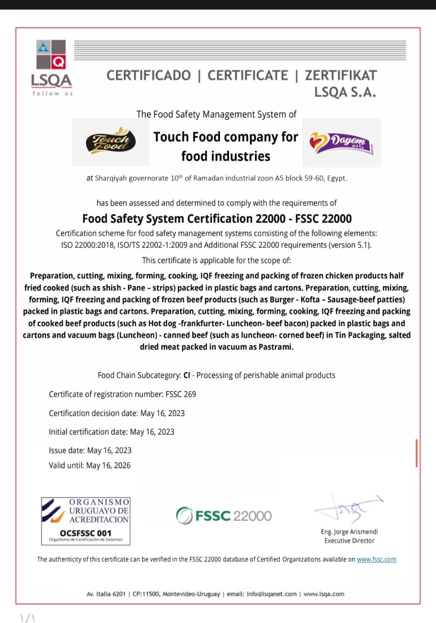 Certificates – Touch Food